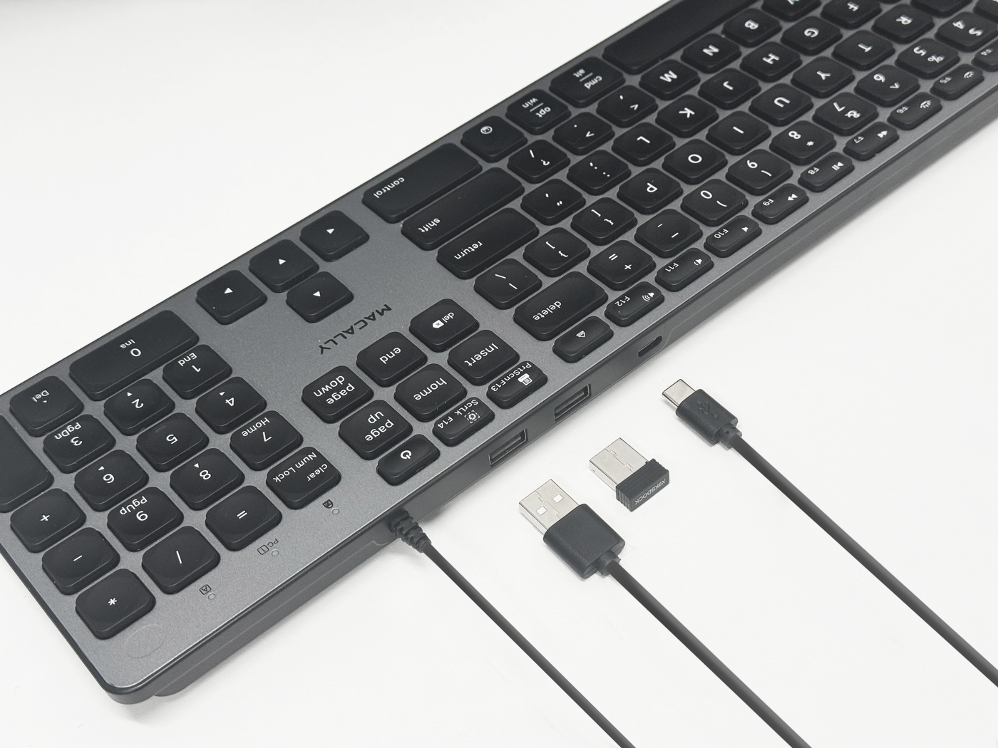 Mac Keyboard with USB Hub | Dual USB C / USB A | Macally