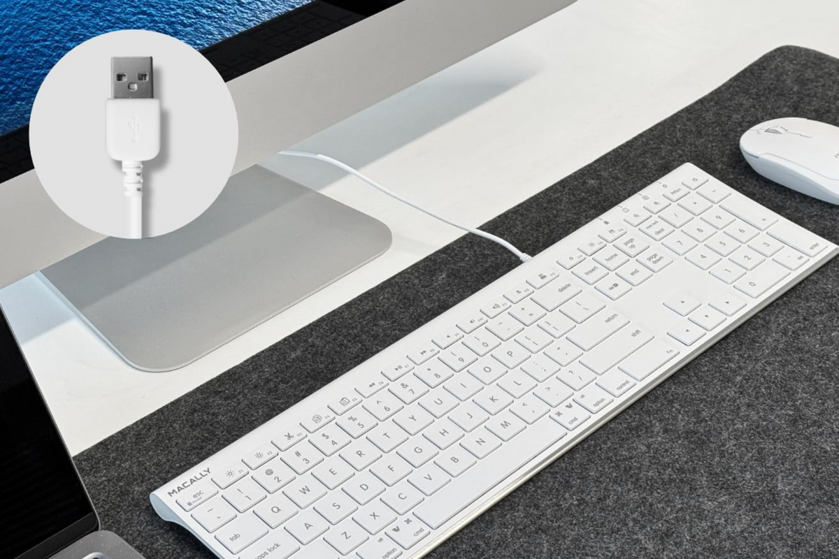 White Keyboard for Mac | Wired USB A, Ultra Slim, 20 MacOS Shortcuts ...