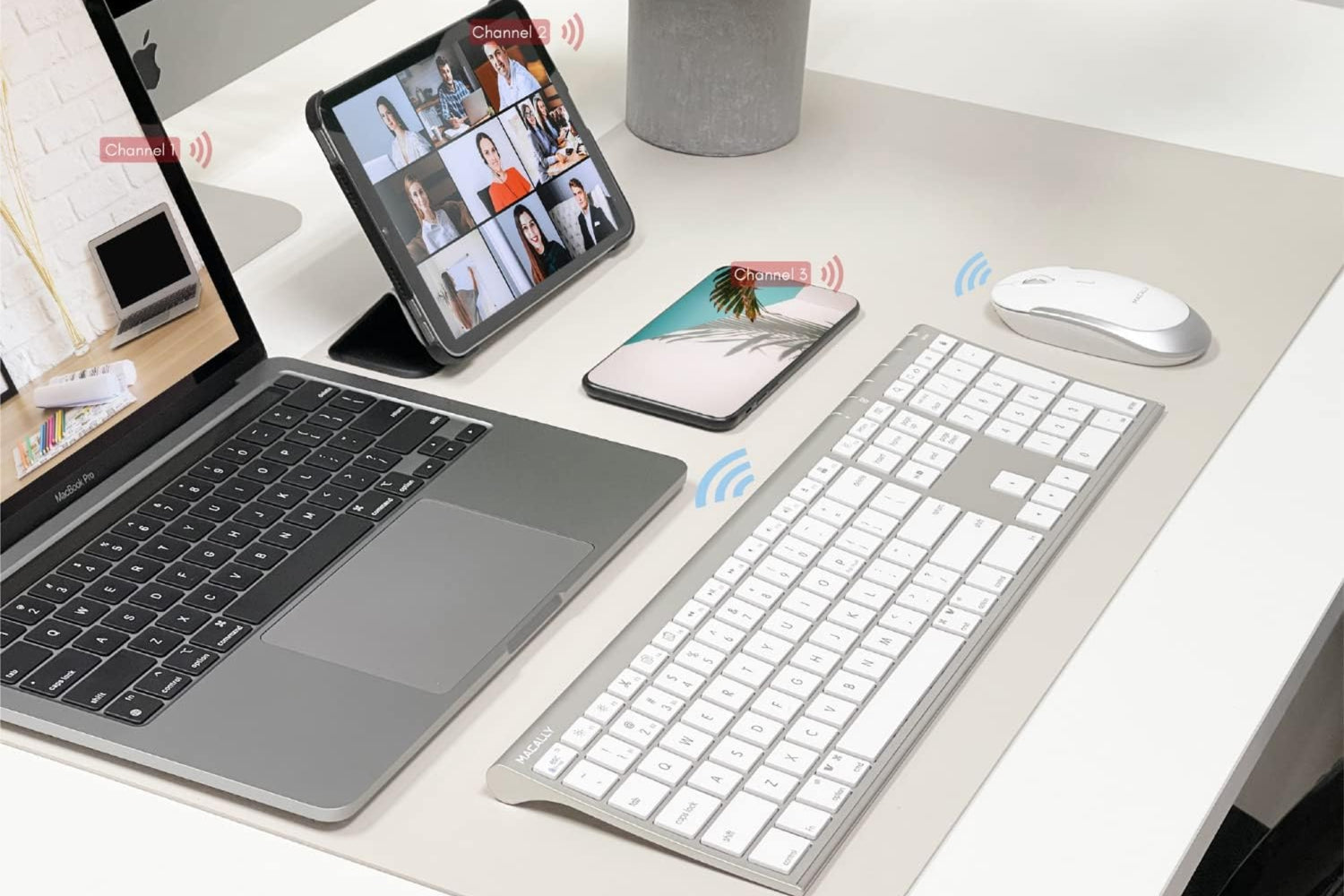 Ultra-thin Keyboard and Mouse – Rechargeable Wireless Combo for Mac & PC | Macally