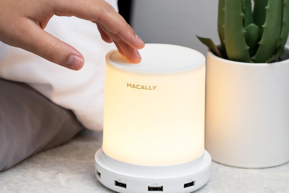 Plug In Night Light Desk Lamp with Safe Phone Charging | 3-Way Dimmable ...