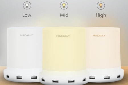 Plug In Night Light Desk Lamp with Safe Phone Charging | 3-Way Dimmable ...
