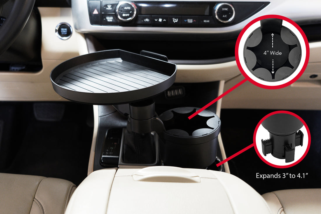 Car Cup Holder Tray & Expander - Enjoy Meals | Macally