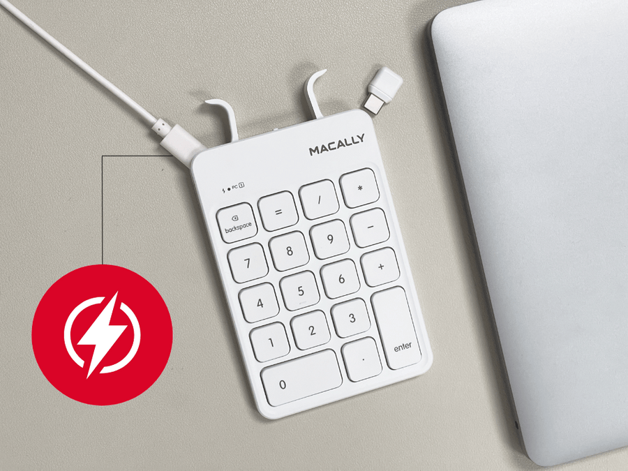 Wireless Number Pad with USB C Adapter | Portable Numeric Keypad for 10 Key Data Entry | Macally